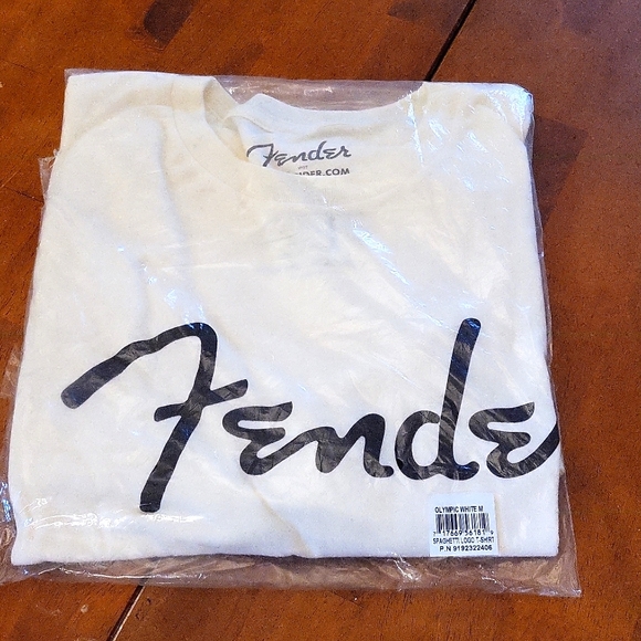 Fender | Shirts | Sold Fender Tee Olympic White W Black Spagetti Logo ...